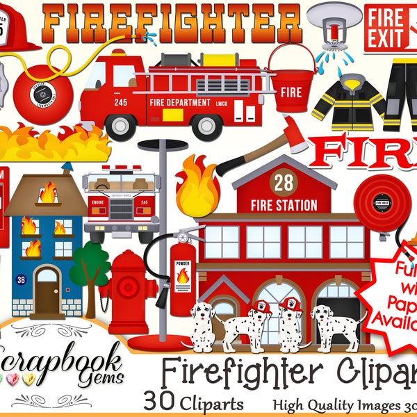 Firefighter Clipart - Etsy