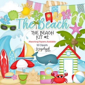 THE BEACH (kit #2) Clipart & Papers, 30 Png Clipart Files, 20 Jpeg ...