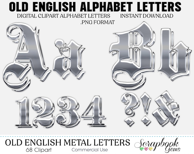 Old English Alphabet Letters and Numbers Rusty Metal Latin Alphabet A ...