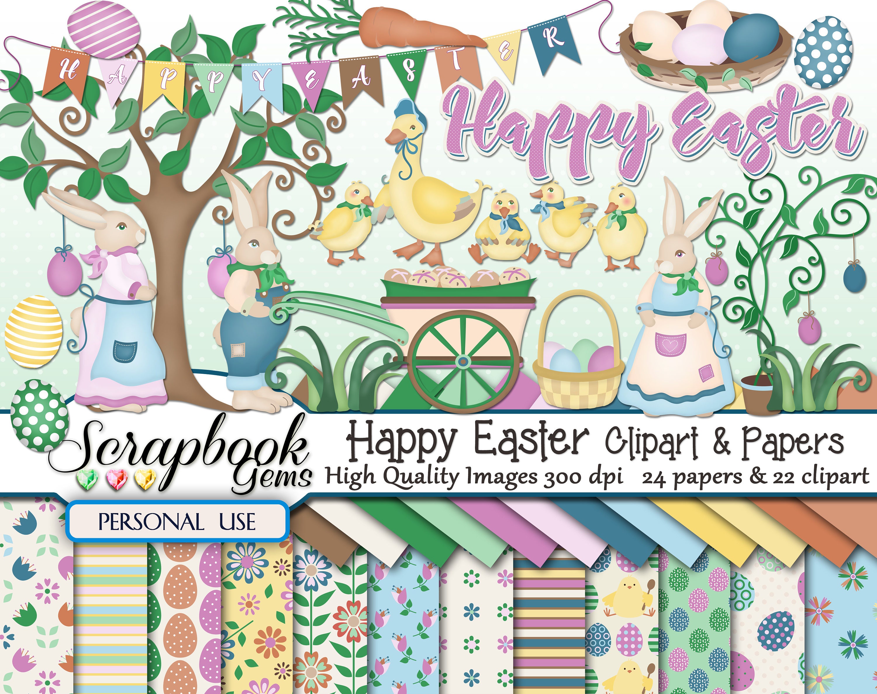 HAPPY EASTER Clipart & Papers Kit 22 Png Clipart Files 24 - Etsy