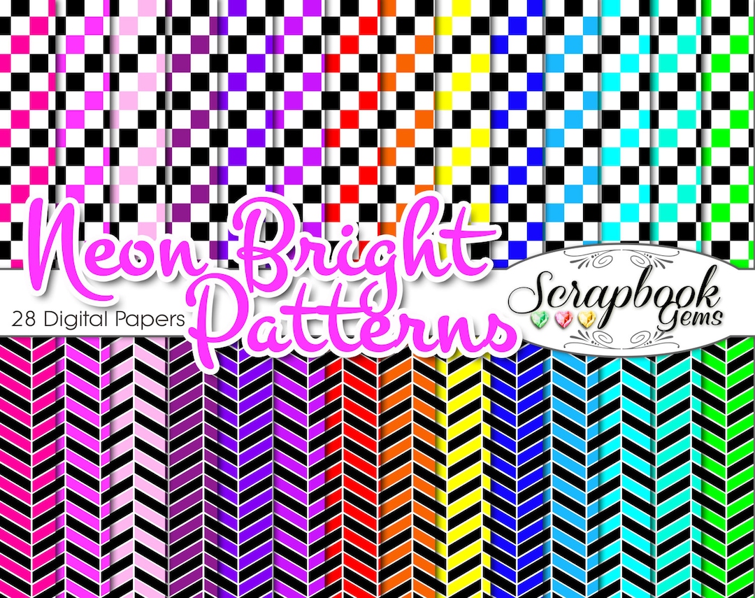 NEON BRIGHT Digital Pattern Papers, 28 Pieces 12 X 12 High Quality ...