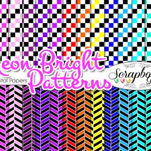 NEON BRIGHT Digital Pattern Papers, 28 Pieces! 12" X 12" High Quality ...