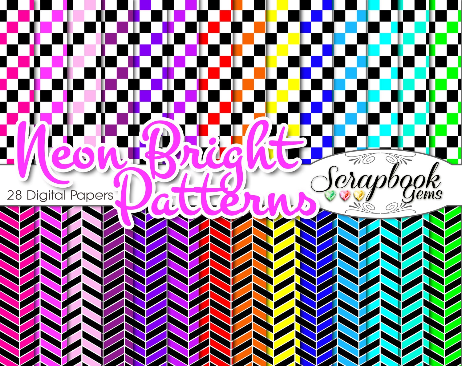 NEON BRIGHT Digital Pattern Papers 28 Pieces 12 x | Etsy