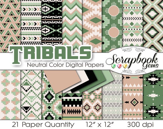 Aztec Neutral Tan & Green Digital Papers 21 Pieces 12 - Etsy