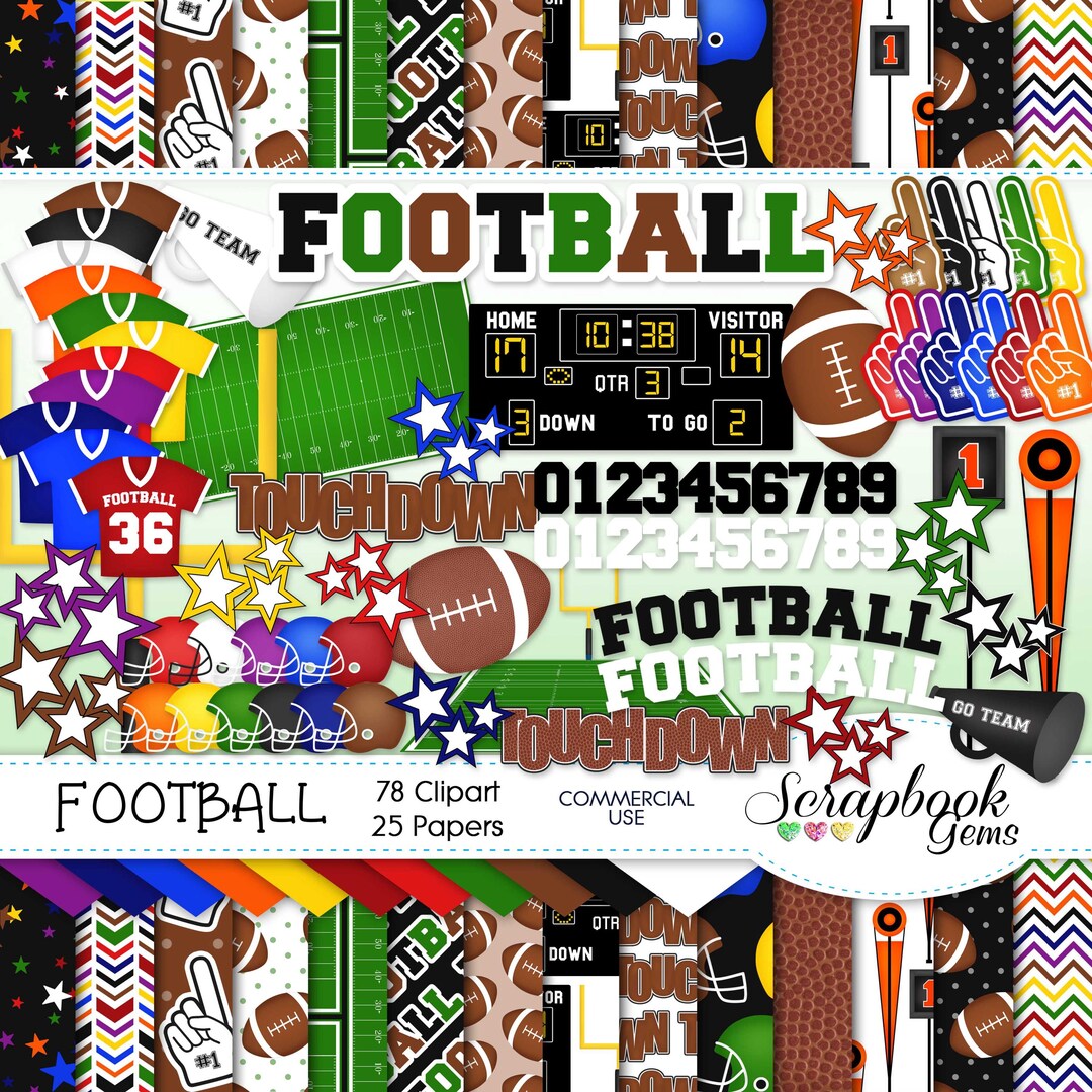 FOOTBALL Clipart and Papers Kit, 78 Png Clip Arts, 25 Jpeg Papers ...
