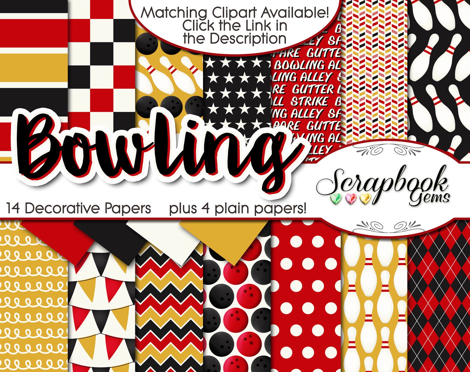 BOWLING Clipart and Papers Kit 22 Png Clip Arts 18 Jpeg - Etsy