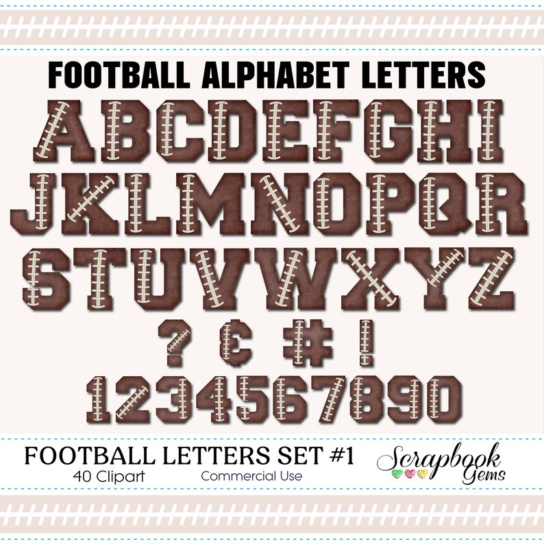 Sports Football Letters & Numbers Clipart, 40 High Quality PNG Files ...