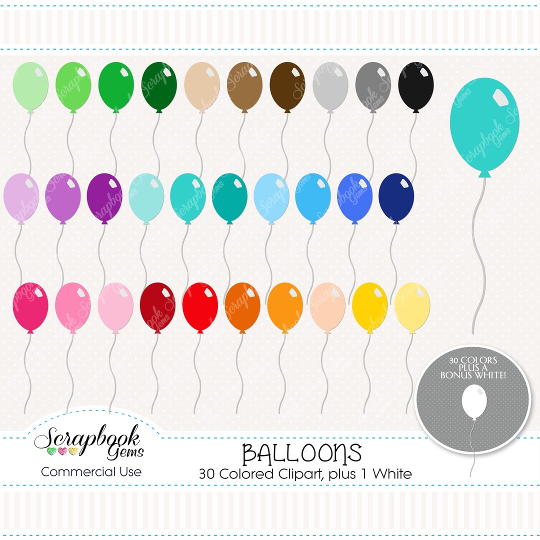 BALLOONS Clipart, 31 Png Clipart Files Instant Download Birthday ...