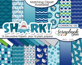 Shark Digital Paper Clipart : shark Digital - Etsy
