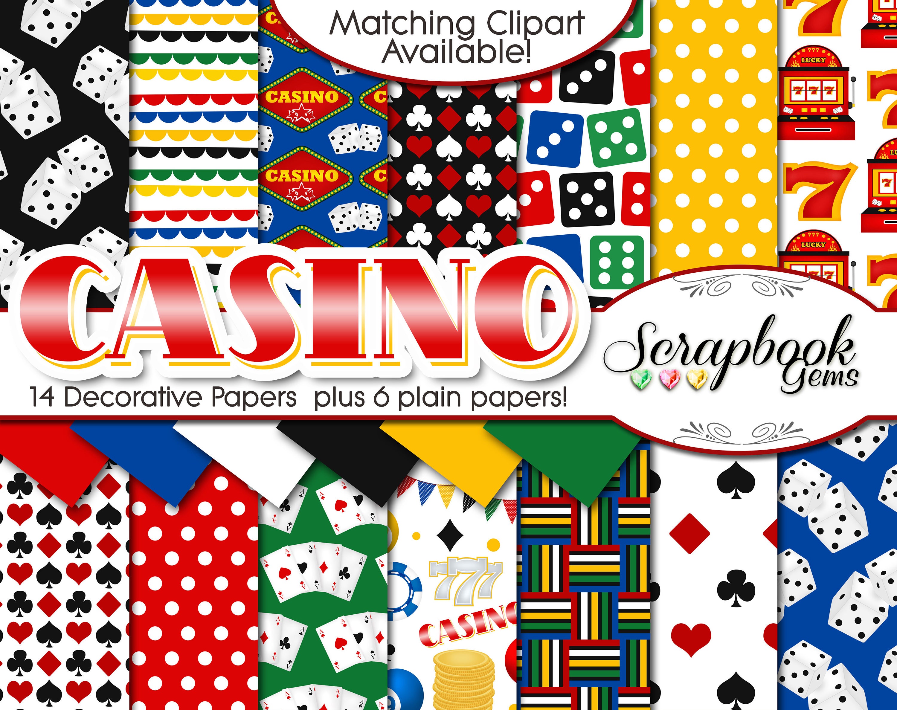 CASINO Digital Papers 20 Pieces 12 x 12 High | Etsy