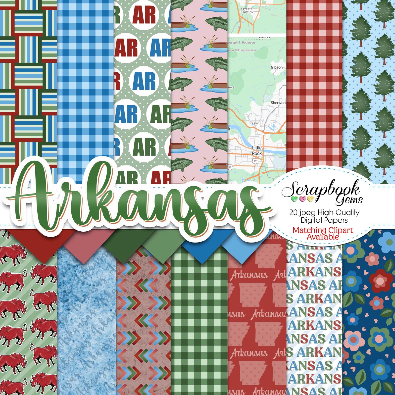 ARKANSAS Clipart and Papers Kit, 58 Png Clip Arts, 20 Jpeg Papers ...