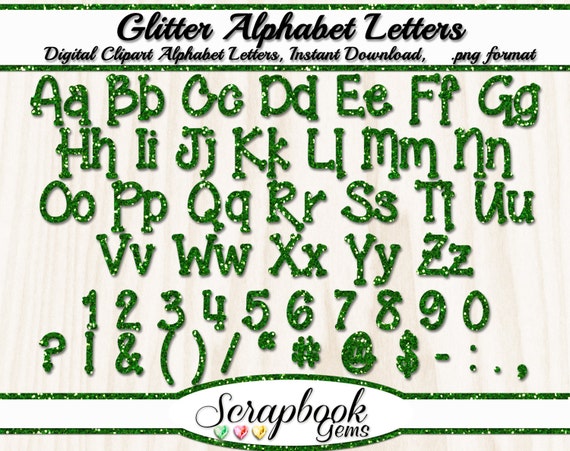 Embellishments 79 High Quality PNG files Green Glitter Letters ...