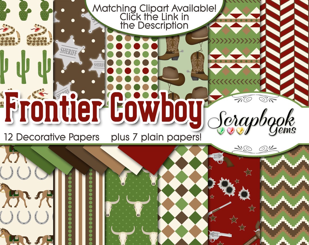 FRONTIER COWBOY Digital Papers, 19 Pieces, 12" X 12", High Quality ...