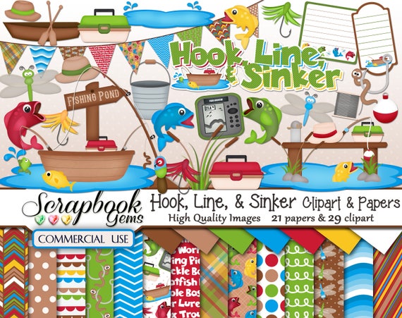 Hook Line & Sinker Clipart and Papers Kit 29 Png Clip Arts | Etsy UK