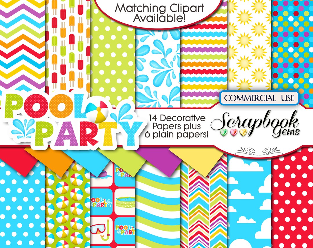 POOL PARTY kit1 Digital Papers, 20 Pieces, 12 X 12, High Quality Jpegs ...