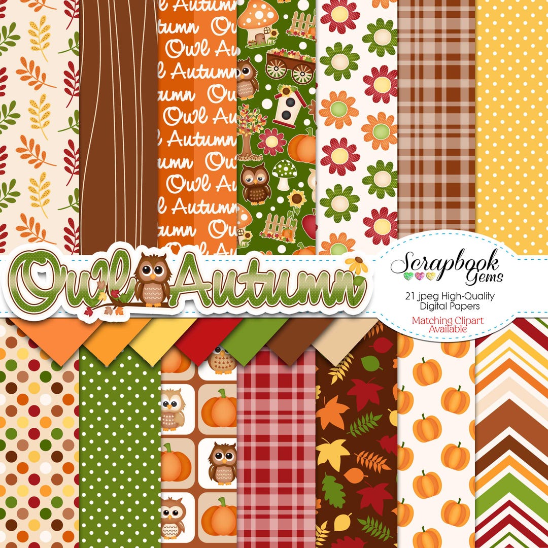 OWL AUTUMN Digital Papers, 21 Pieces, 12" X 12", High Quality Jpegs ...