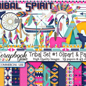 TRIBAL SET #1 Clipart and Papers Kit, 45 Png Clip Arts, 19 Jpeg Papers ...