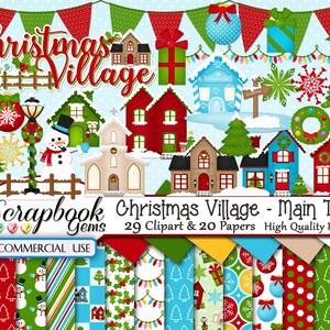 CHRISTMAS VILLAGE BUNDLE - 5 Kits in 1, 163 Cliparts & 99 Papers ...