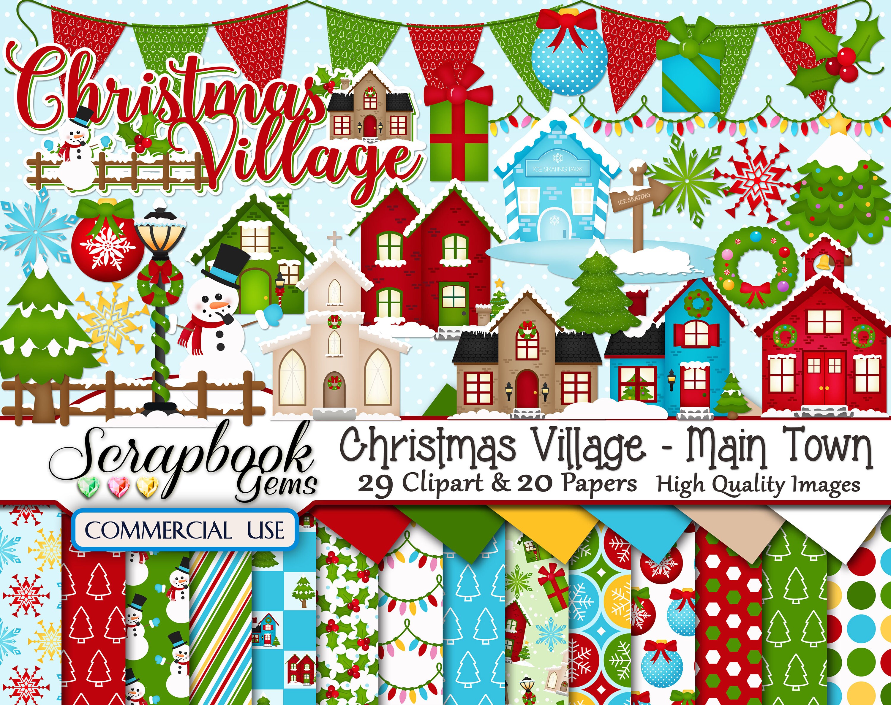 CHRISTMAS VILLAGE BUNDLE 5 Kits in 1 163 Cliparts & 99 | Etsy