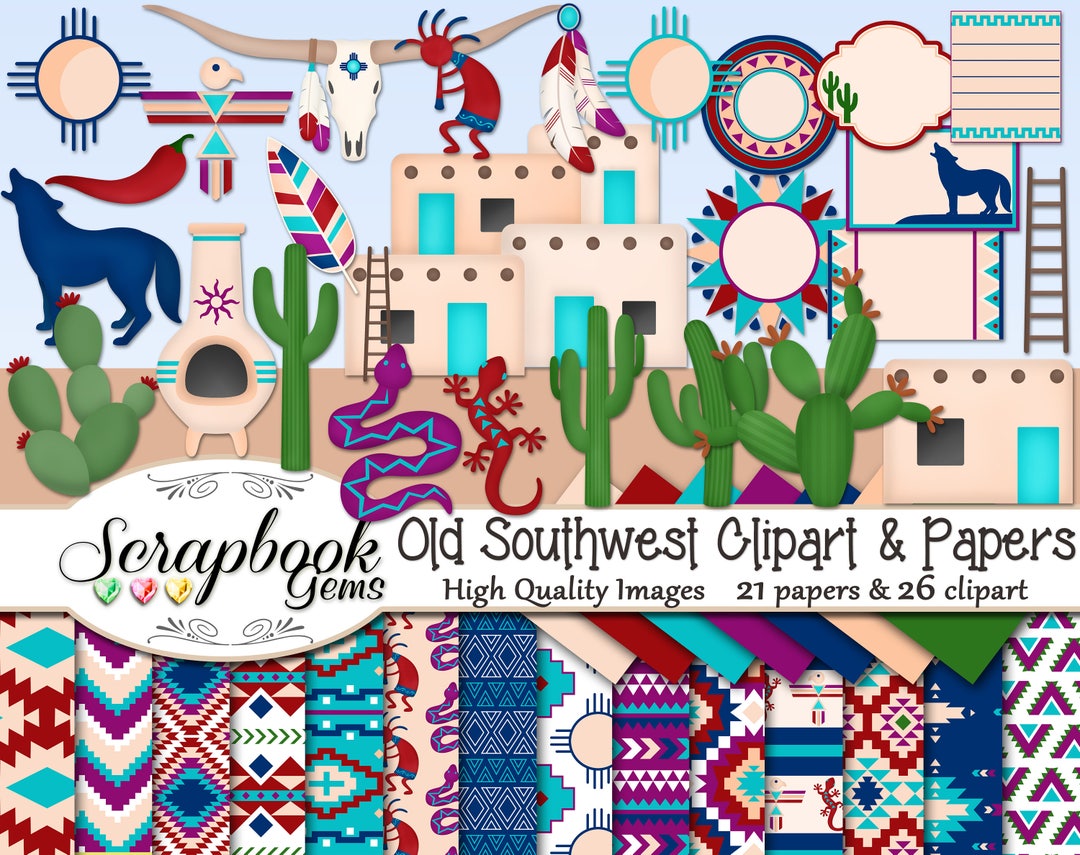 OLD SOUTHWEST Clipart & Papers Kit, 26 Png Clip Arts, 21 Jpeg Papers ...