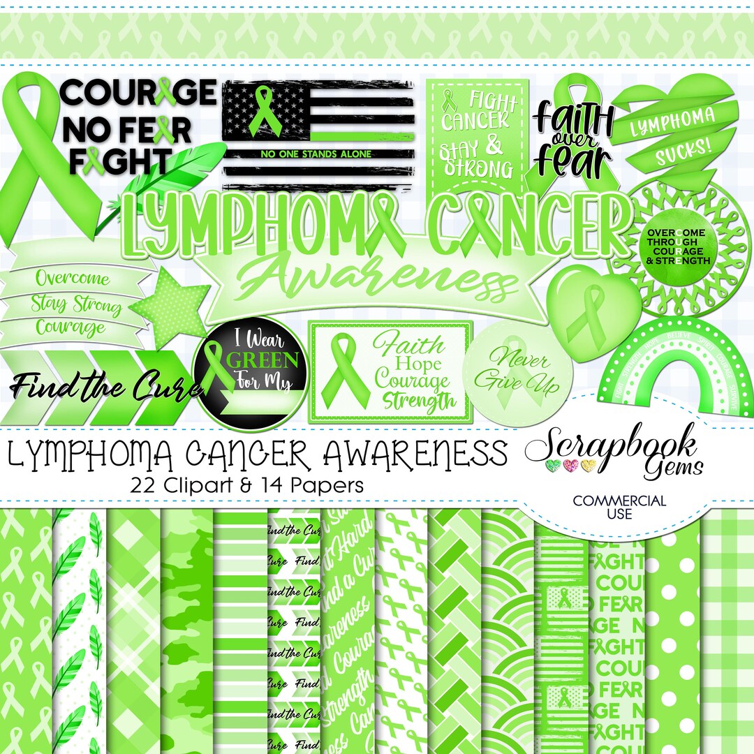 LYMPHOMA Cancer Awareness Clipart & Papers Kit, 22 Png Clipart Files ...