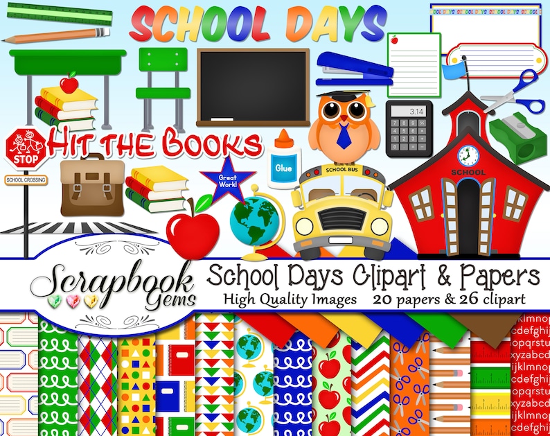 SCHOOL DAYS Clipart & Papers Kit 26 Png Clip Arts 20 Jpeg - Etsy Australia