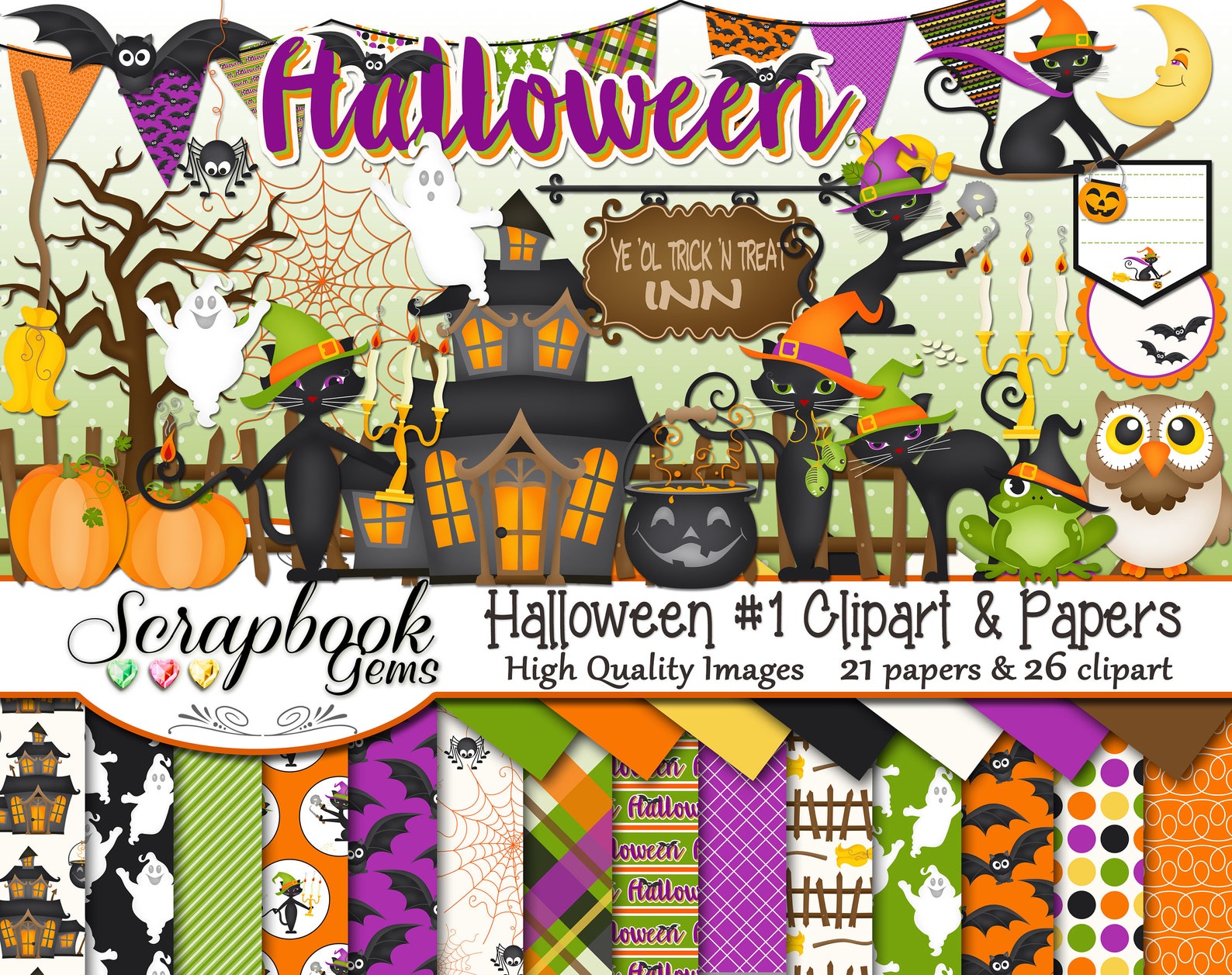 HALLOWEEN BUNDLE - 3 Kits in 1, 85 Cliparts & 63 Papers, Instant ...