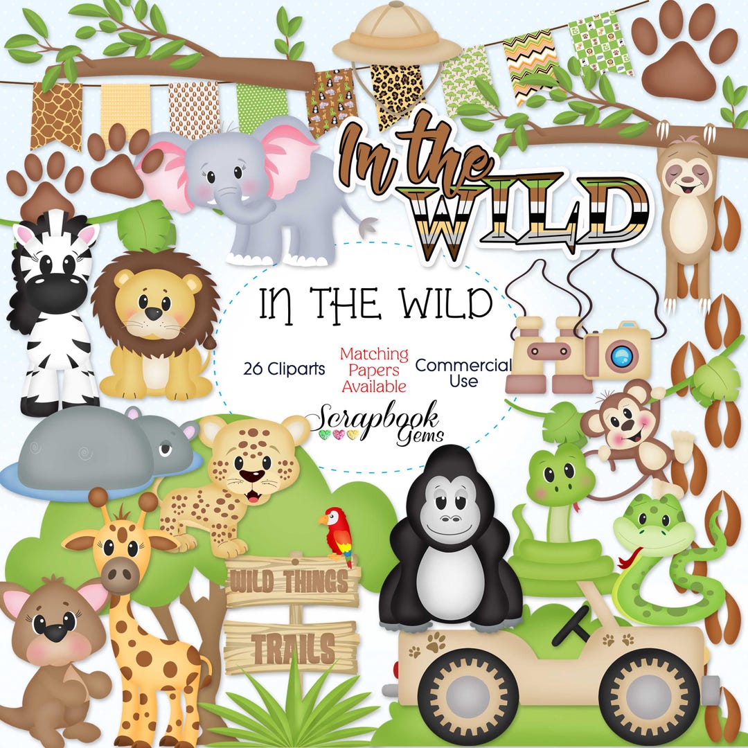 IN THE WILD Clipart, 26 Png Clipart Files, Instant Download, Zoo ...
