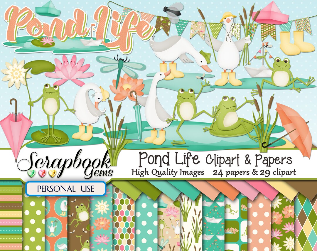 POND LIFE Clipart & Papers Kit 29 Png Clipart Files 24 Jpeg - Etsy UK