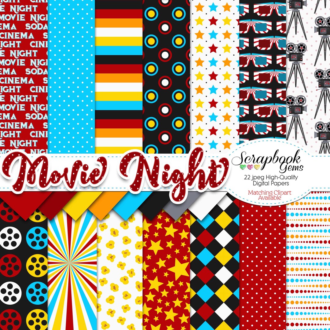 MOVIE NIGHT Digital Papers, 22 Pieces, 12" X 12", High Quality Jpegs ...