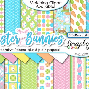 EASTER BUNNIES Clipart & Papers Kit, 30 Png Clipart Files, 20 Jpeg ...