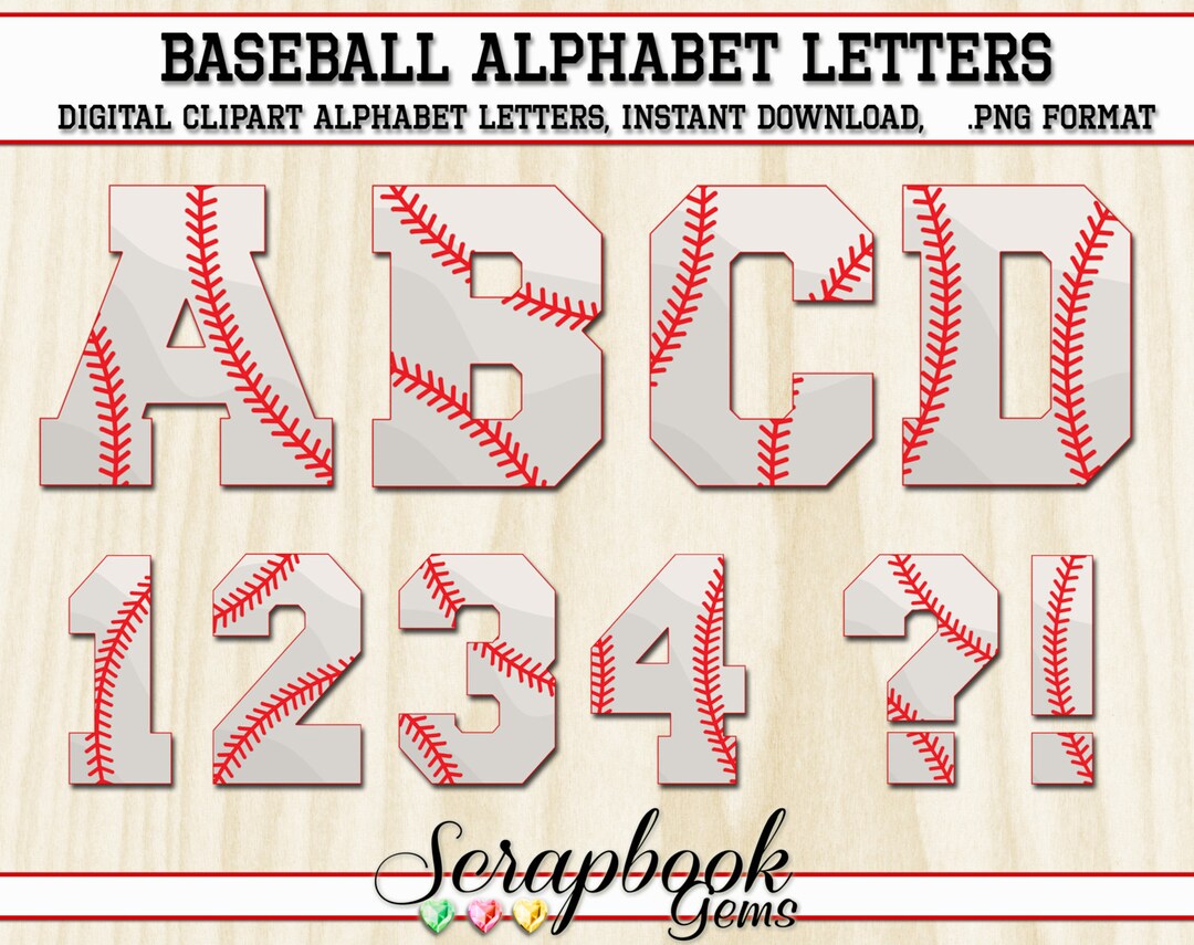 Baseball or Softball Letters & Numbers Clipart, 40 High Quality PNG ...
