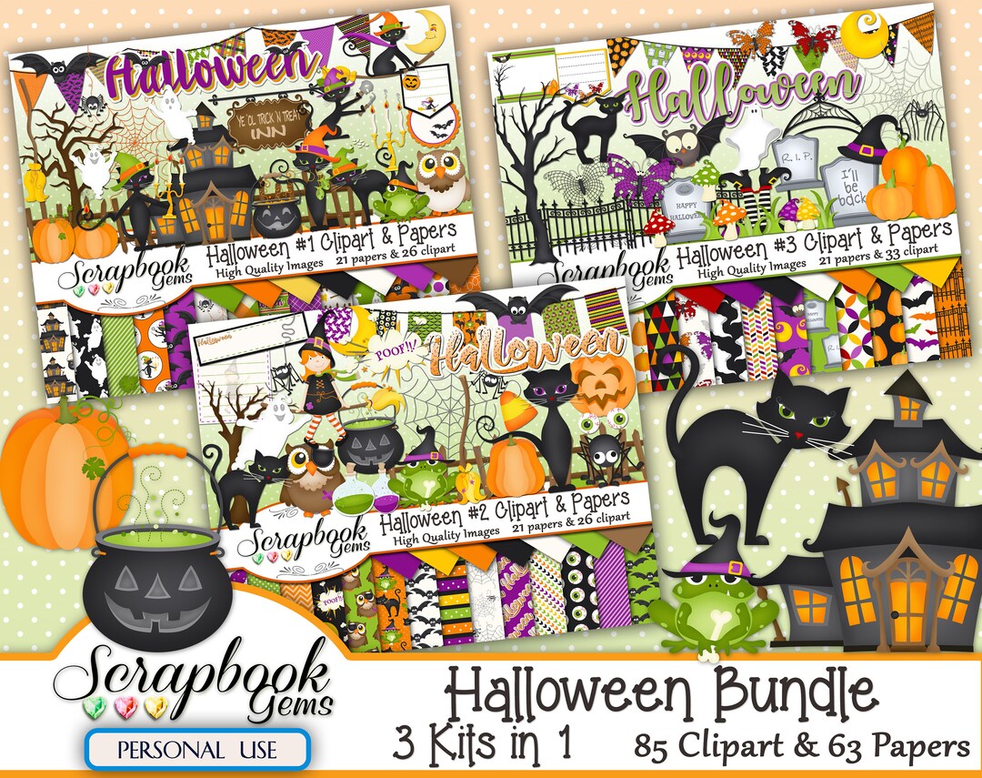 HALLOWEEN BUNDLE 3 Kits in 1 85 Cliparts & 63 Papers - Etsy