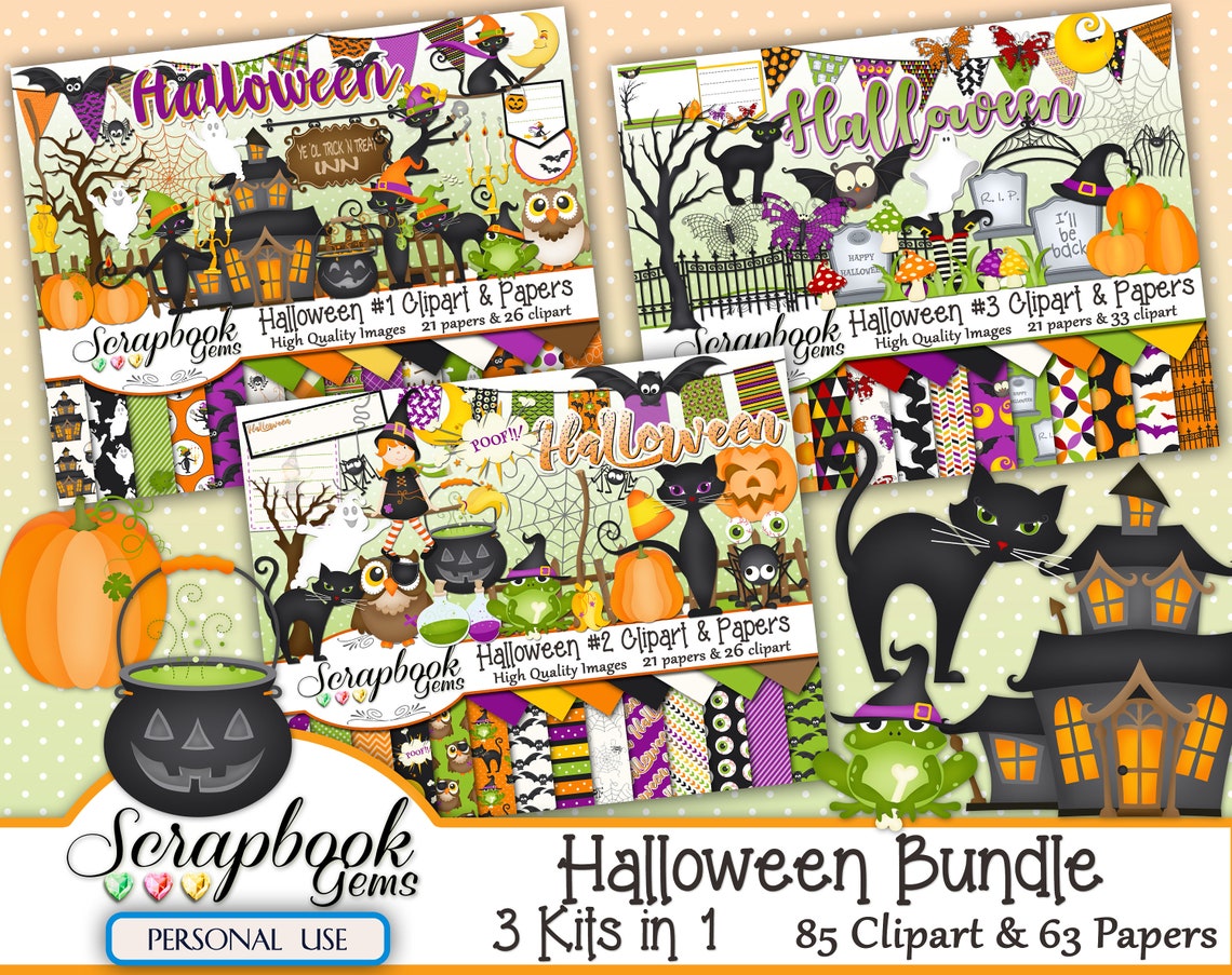 HALLOWEEN BUNDLE 3 Kits in 1 85 Cliparts & 63 Papers - Etsy