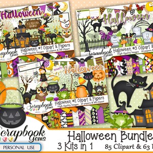 HALLOWEEN BUNDLE - 3 Kits in 1, 85 Cliparts & 63 Papers, Instant ...