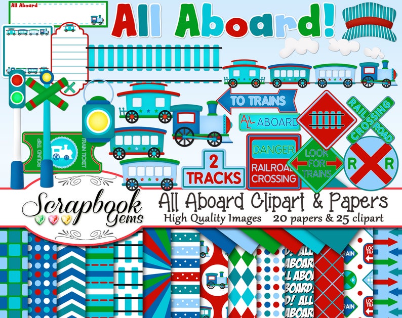 ALL ABOARD Train Clipart & Papers Kit 25 Png Clip Arts 20 | Etsy UK