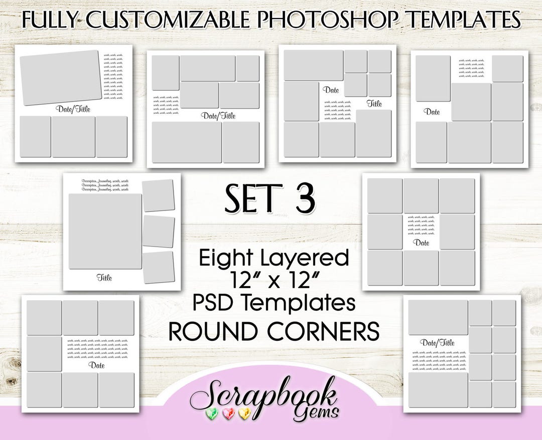 Rounded Corner Photo Templates SET 3, Eight 12 X 12 Pocket Digital ...