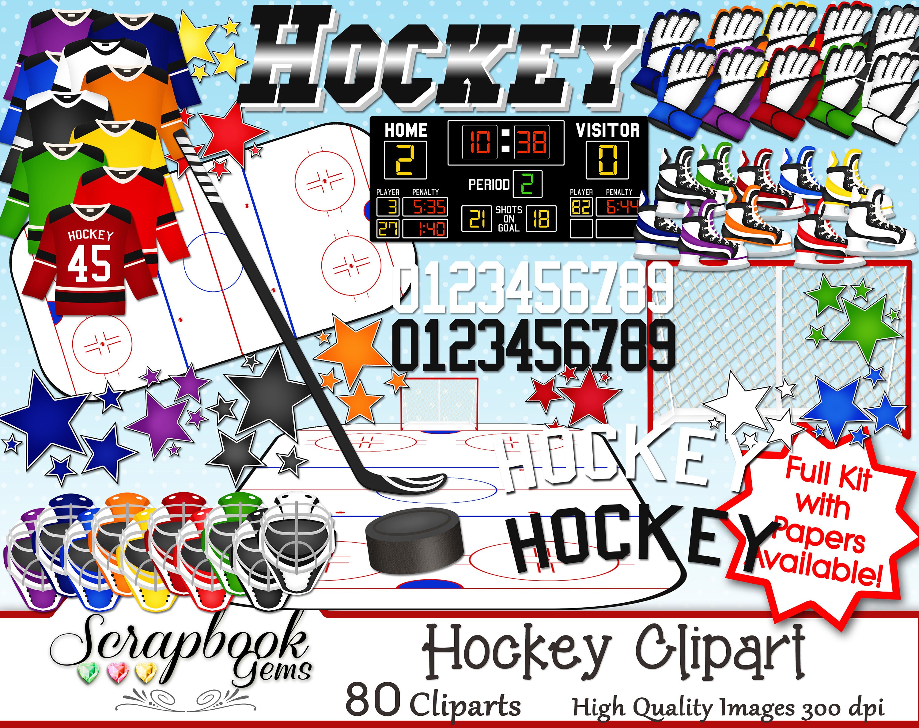 HOCKEY Clipart and Papers Kit 80 Png Clip Arts 24 Jpeg - Etsy