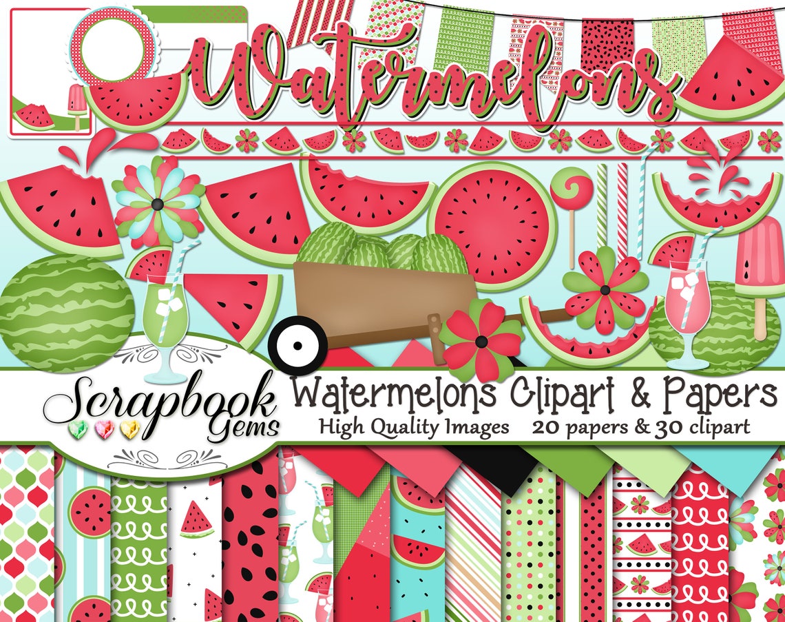 WATERMELONS Clipart and Papers Kit 30 Png Clip Arts 20 Jpeg - Etsy