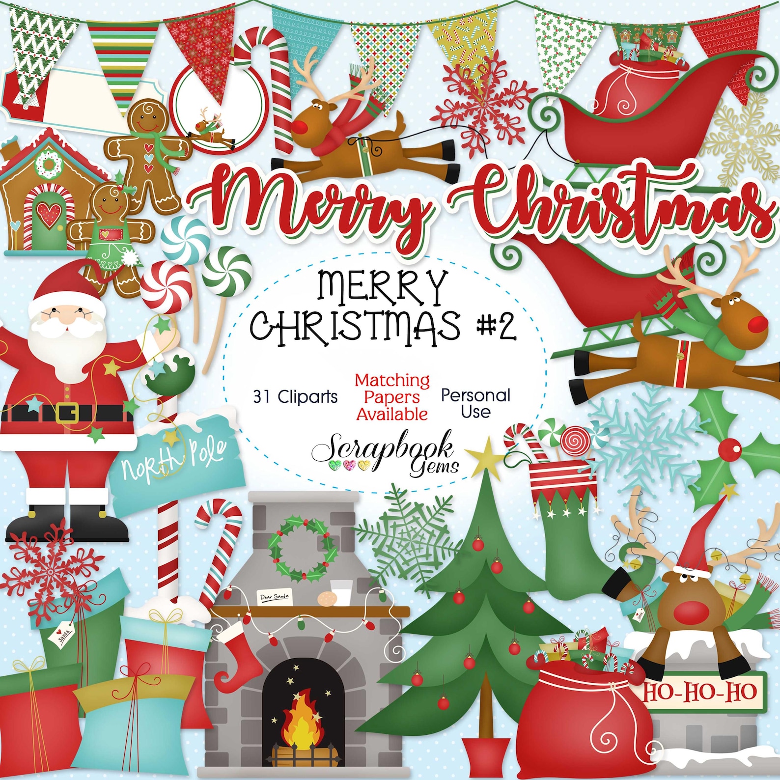 MERRY CHRISTMAS SET#2 Clipart and Papers Kit, 31 Png Clip Arts, 19 Jpeg ...