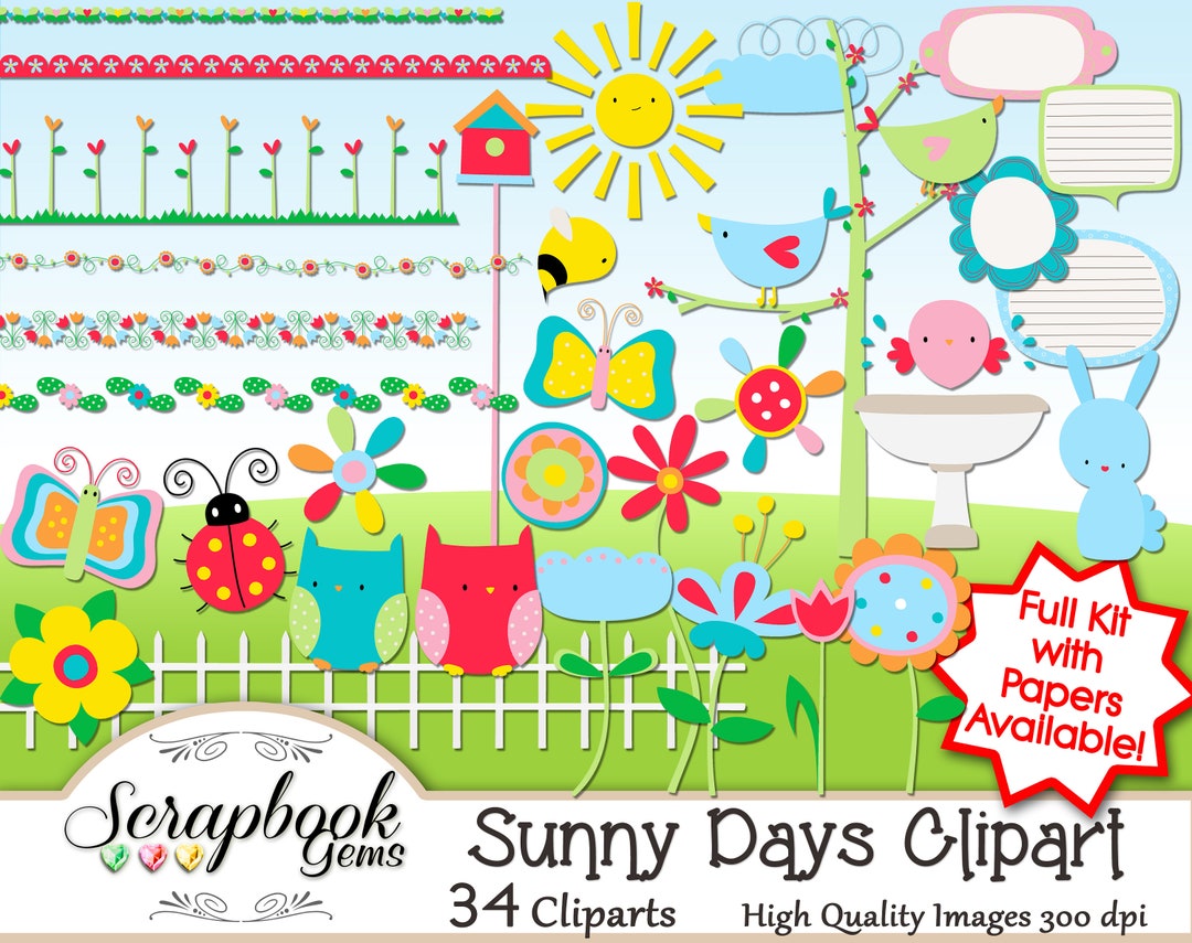 SUNNY DAYS Clipart, 34 Png Clipart Files, Instant Download Butterfly ...
