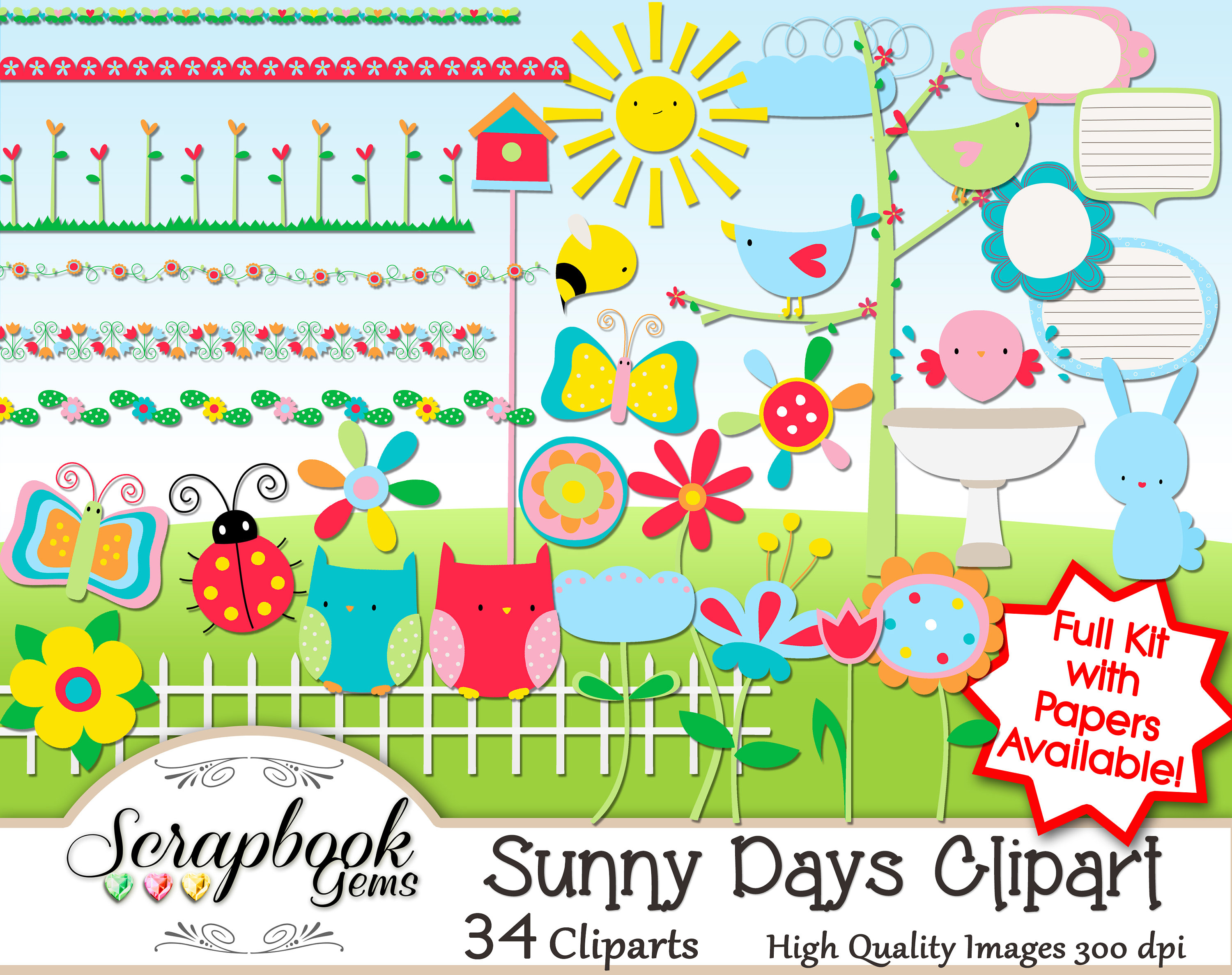 SUNNY DAYS Clipart, 34 Png Clipart Files, Instant Download Butterfly ...