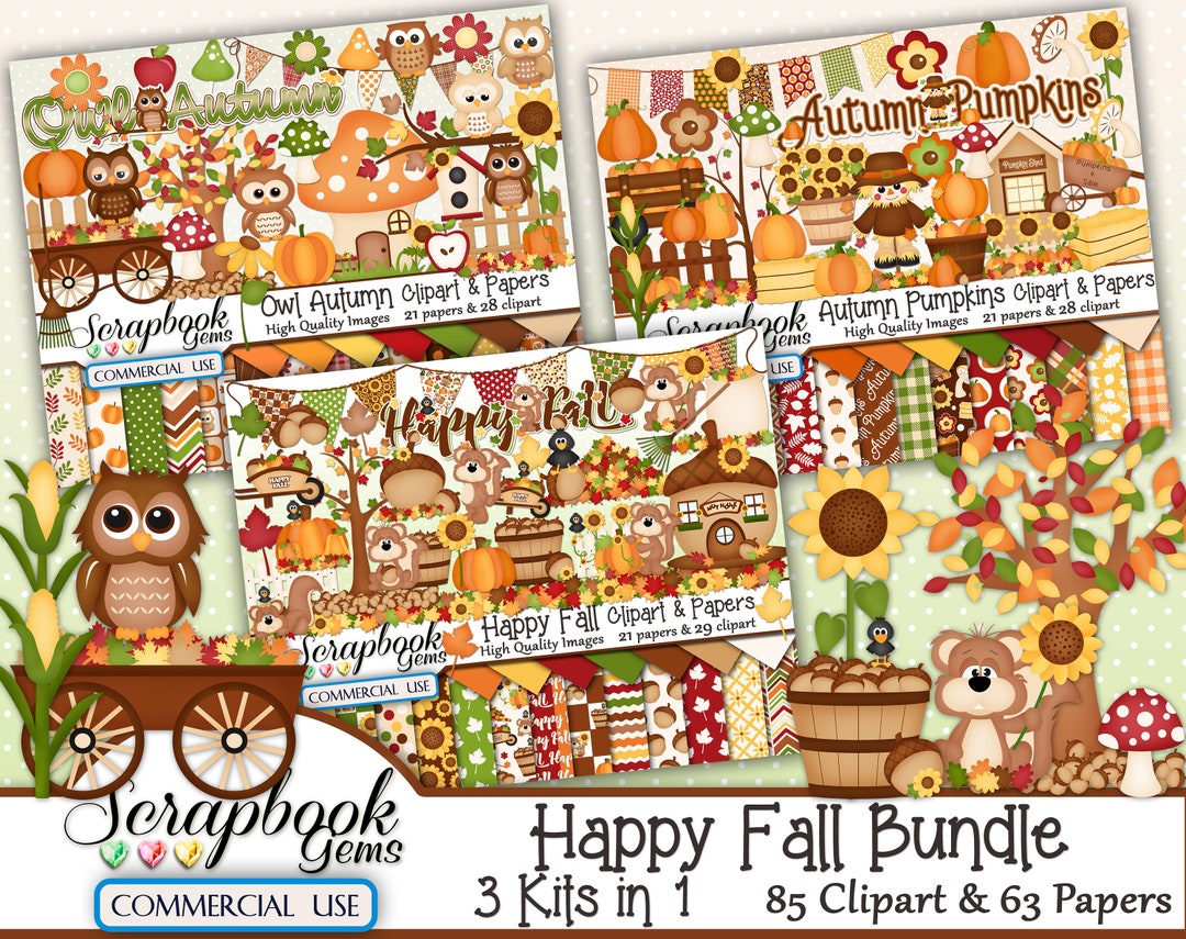 HAPPY FALL BUNDLE 3 Kits in 1 85 Cliparts & 63 Papers - Etsy