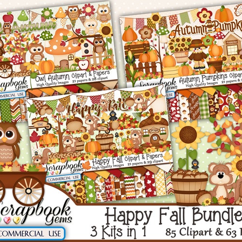HAPPY FALL BUNDLE 3 Kits in 1 85 Cliparts & 63 Papers - Etsy