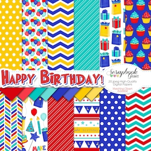 BIRTHDAY Set #3 Clipart and Papers Kit, 36 Png Clip Arts, 20 Jpeg ...