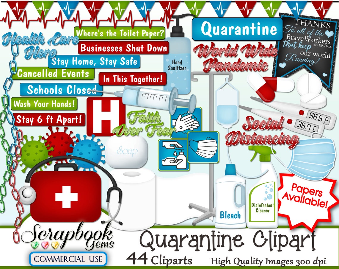 QUARANTINE Clipart & Papers Kit 44 Png Clip Arts 20 Jpeg | Etsy