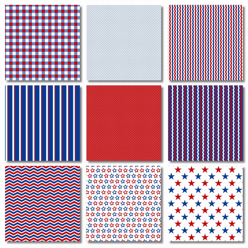 Patriotic Red & Blue Digital Papers 18 Pieces 12 X - Etsy