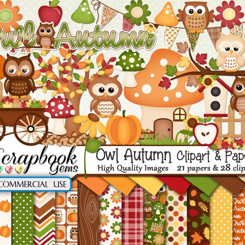 HAPPY FALL Clipart & Papers Kit 29 Png Clipart Files 21 Jpeg - Etsy