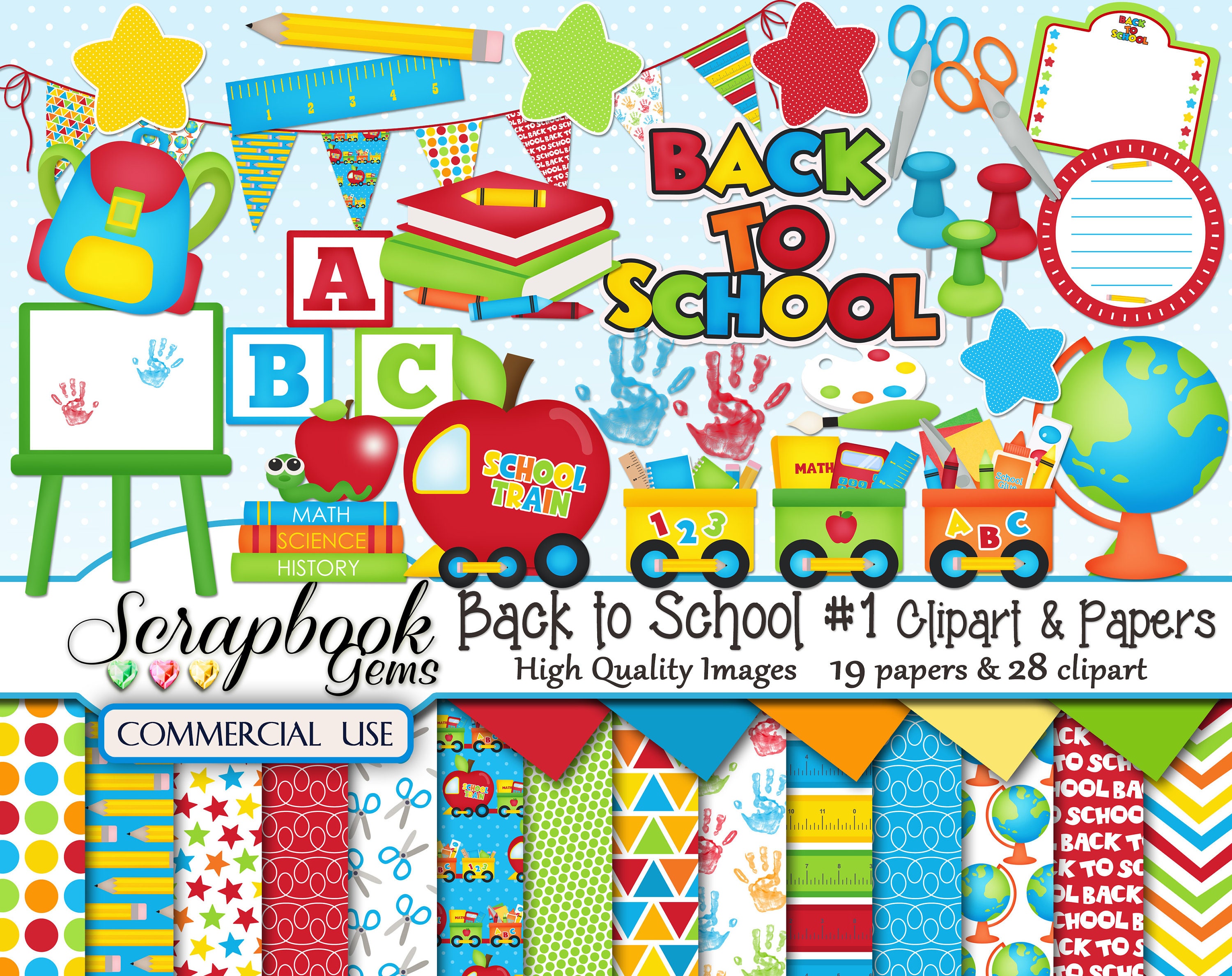 SCHOOL BUNDLE 2 Kits in 1 56 Cliparts & 38 Papers Instant - Etsy