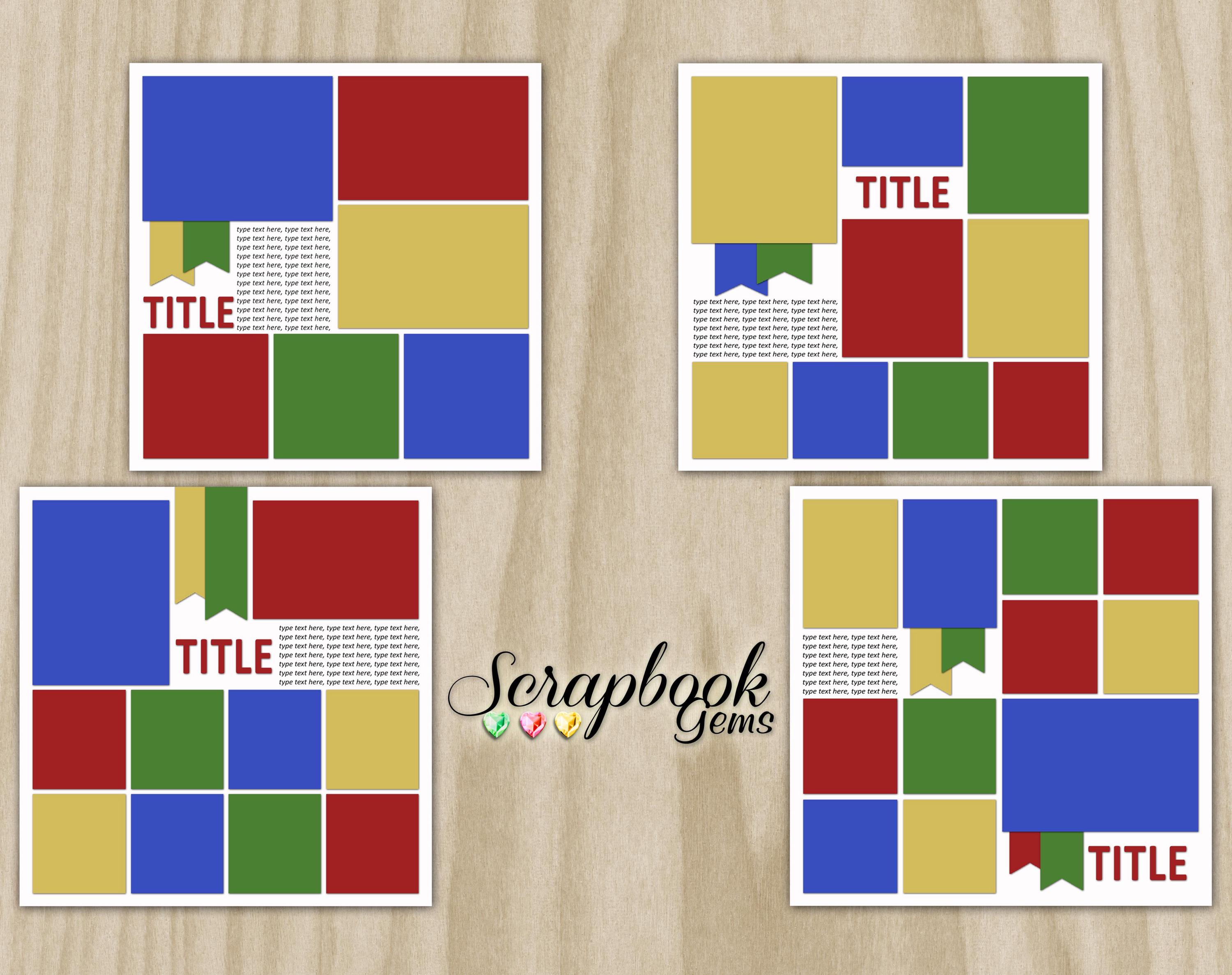 PHOTO COLLAGE Scrapbook Templates, Eight 12" X 12" Pocket Digital ...